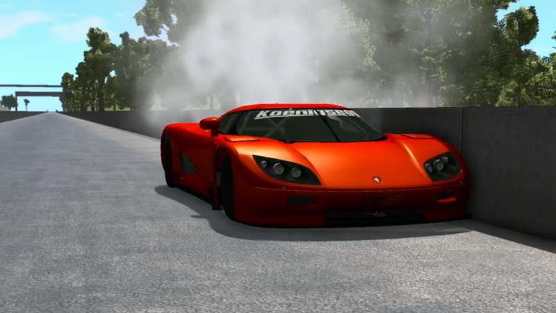无视车速的赛车场 跑车失控直直撞向防护墙 拟真车祸模拟beamng