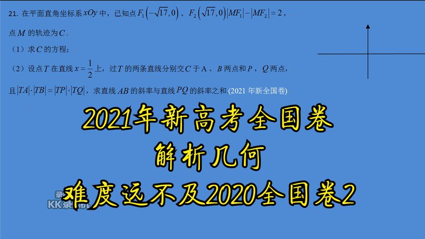 2021年高考解析几何难度远远不及2020年全国2卷,数学140+很正常