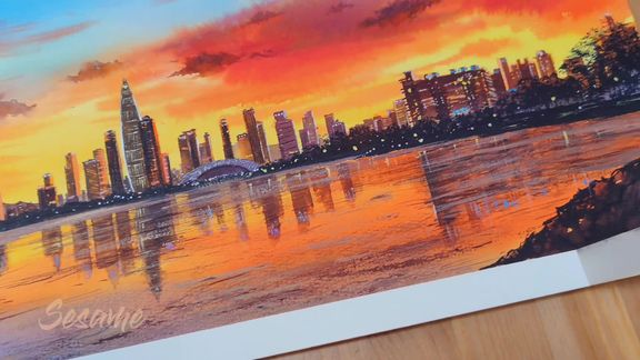 夏天的晚风一定吹散很多不愉快#画画 #手绘 #晚霞 #风景画 #水彩