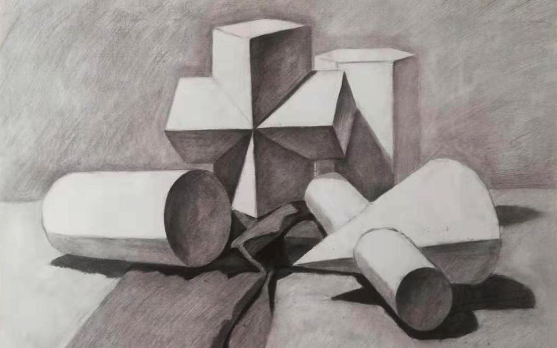 艺蕾艺术学校微课堂-素描组合几何体三打形