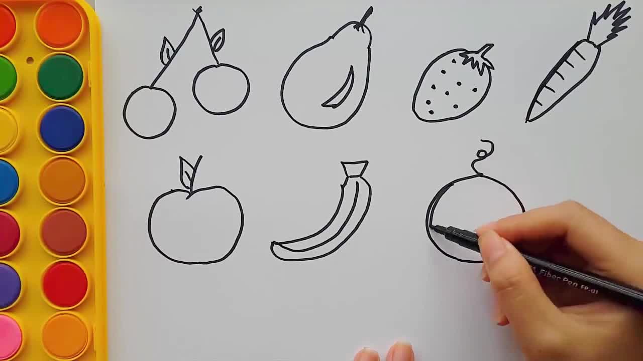 趣味早教简笔画 教宝宝一起画蔬菜水果 学习色彩运用