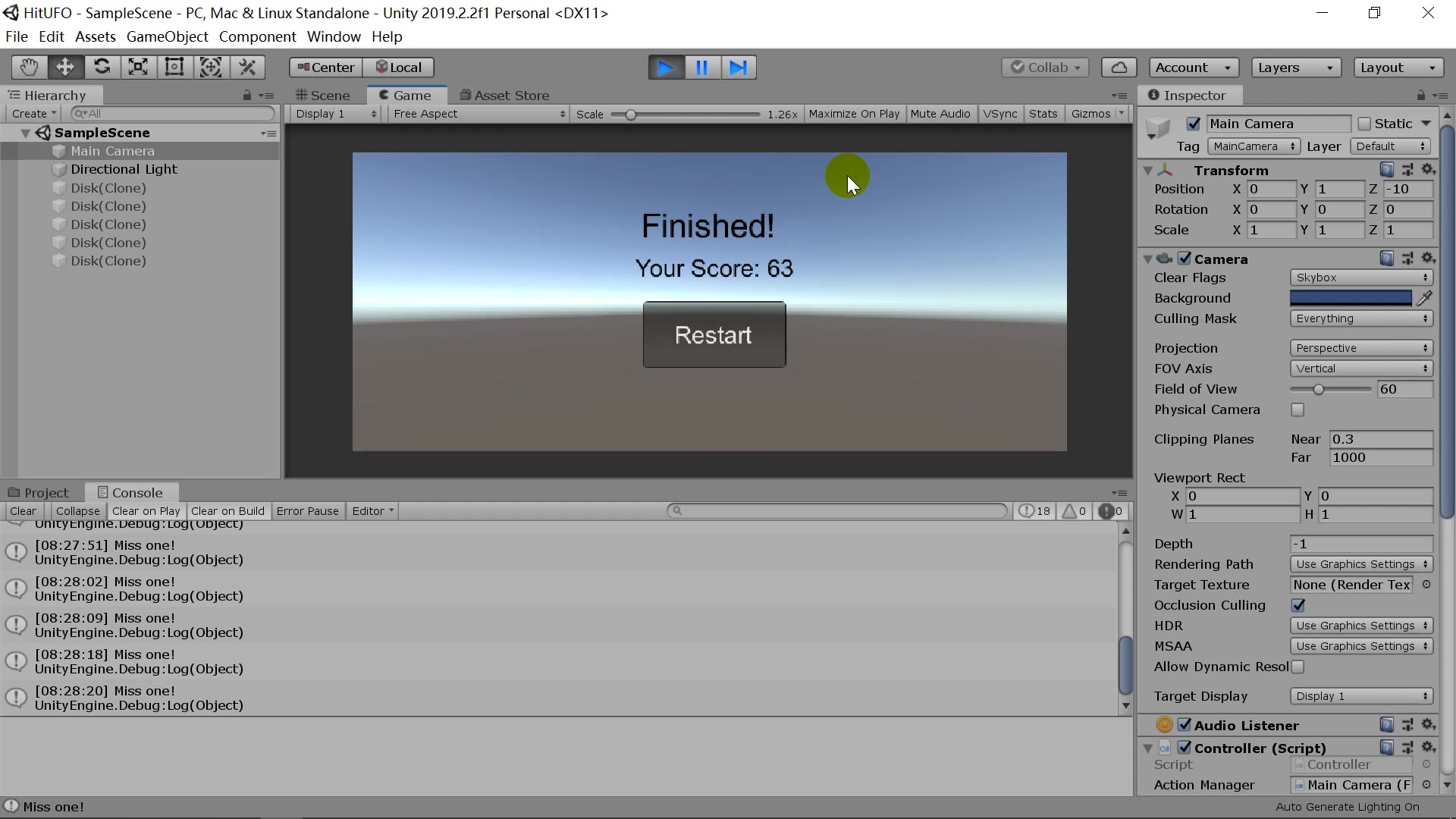 【Unity3d】简单的鼠标打飞碟游戏制作
