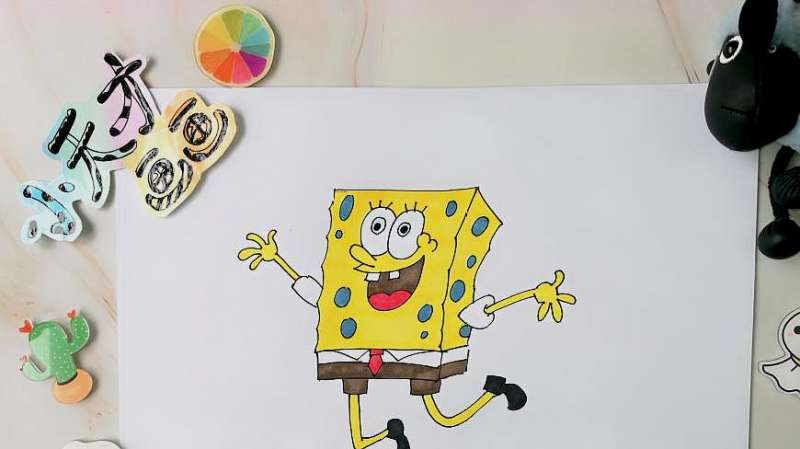 快乐的海绵宝宝,儿童简笔画教学,小天才画室