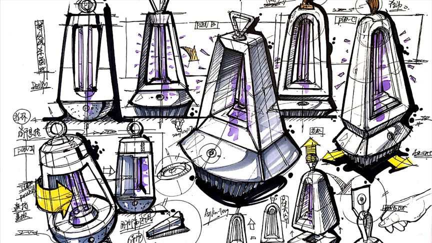 【工业产品设计手绘】原创紫外线杀菌灯设计造型推敲过程
