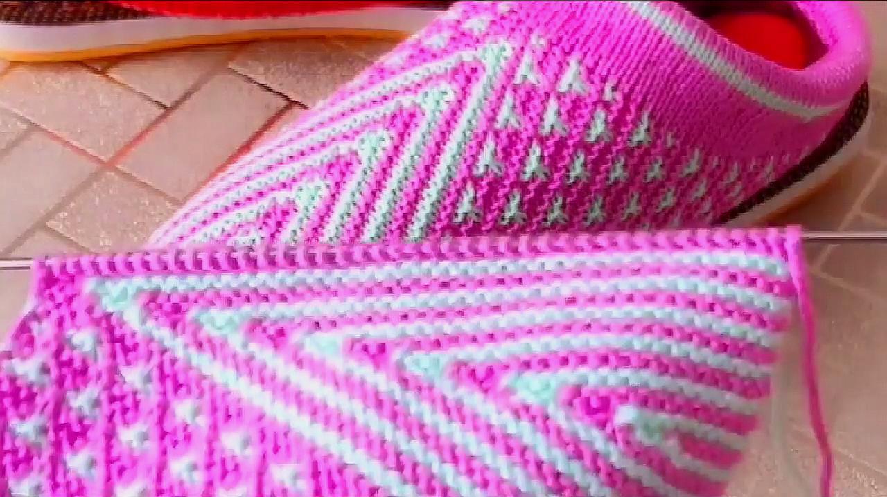 特火毛线针织拖鞋教程27,鞋面织完开始收针排花!