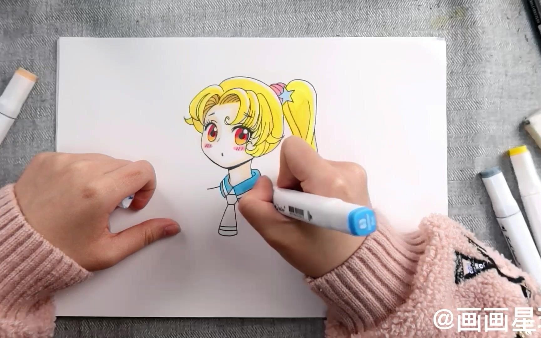 马克笔绘画|超简单的手绘版美少女,快跟着77动手画起来吧!