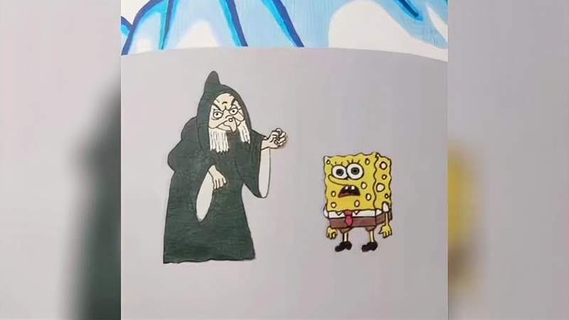 海绵宝宝跟老奶奶介绍自己