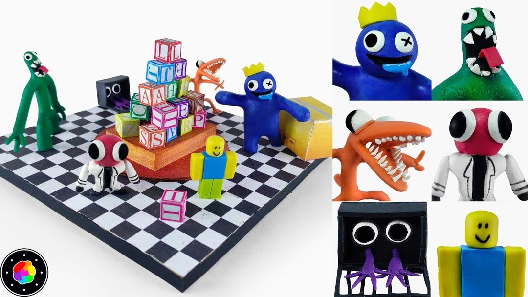 黏土模型:用黏土制作彩虹朋友玩耍的场景,创意手工!