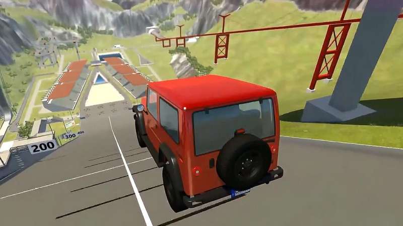 BeamNG:越野车高速状态从坡上冲下去,车祸模拟