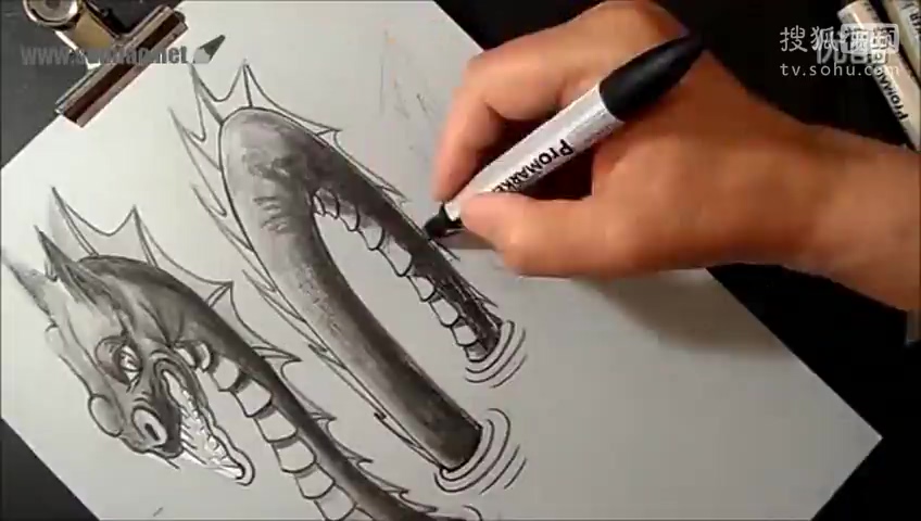 【中国素描网】牛人画-3d立体画龙