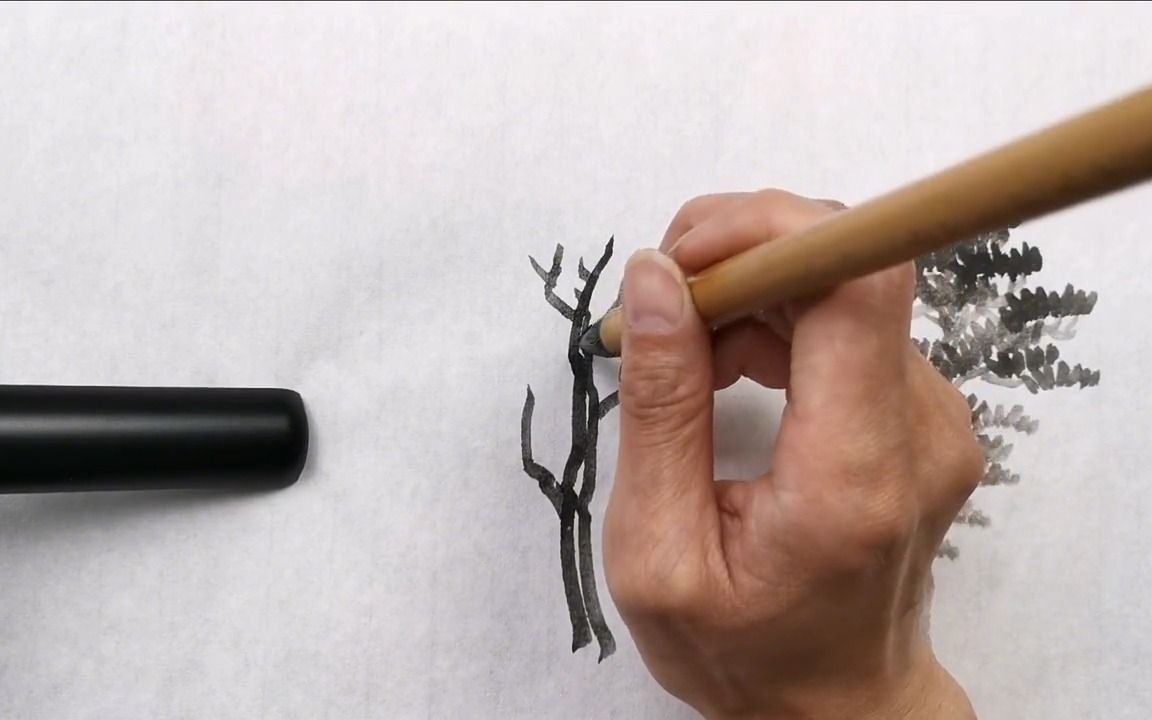 春秋树木点叶技巧,要简中透厚实,见生机,不可萧条败破