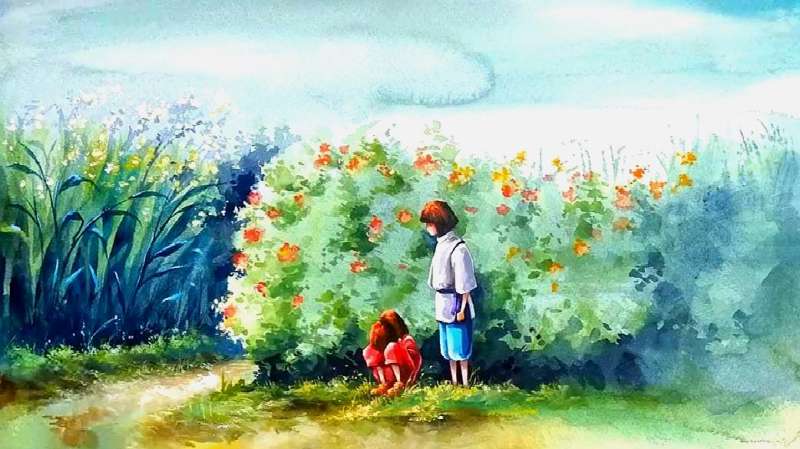 千与千寻插画绘制过程,水彩手绘动漫教程,一起感受纯真童话世界