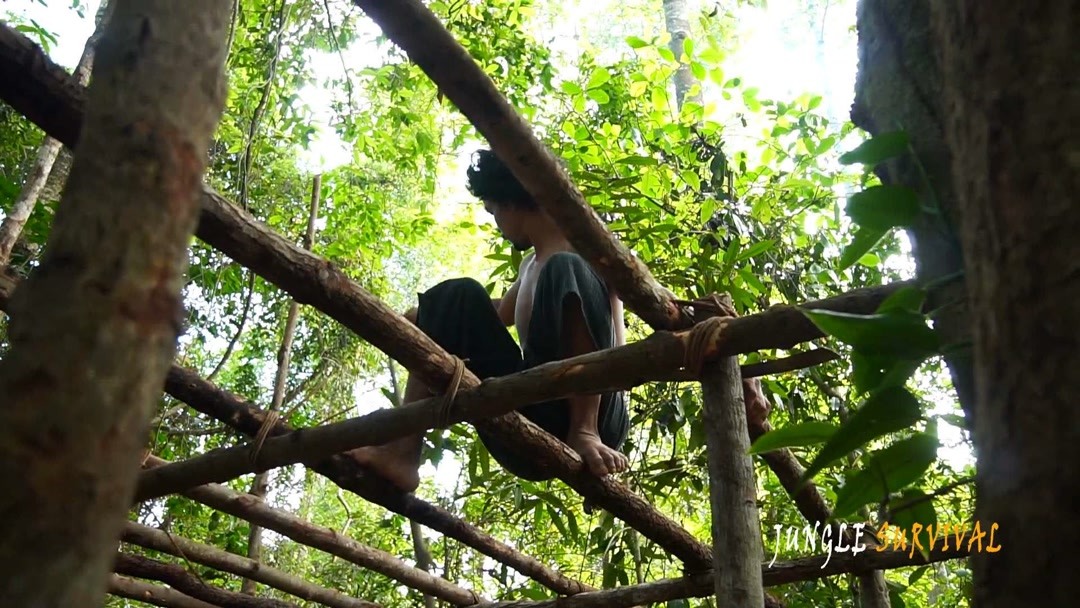 野外牛人建造森林房屋,没有砖瓦怎么办?用木头也能盖房子