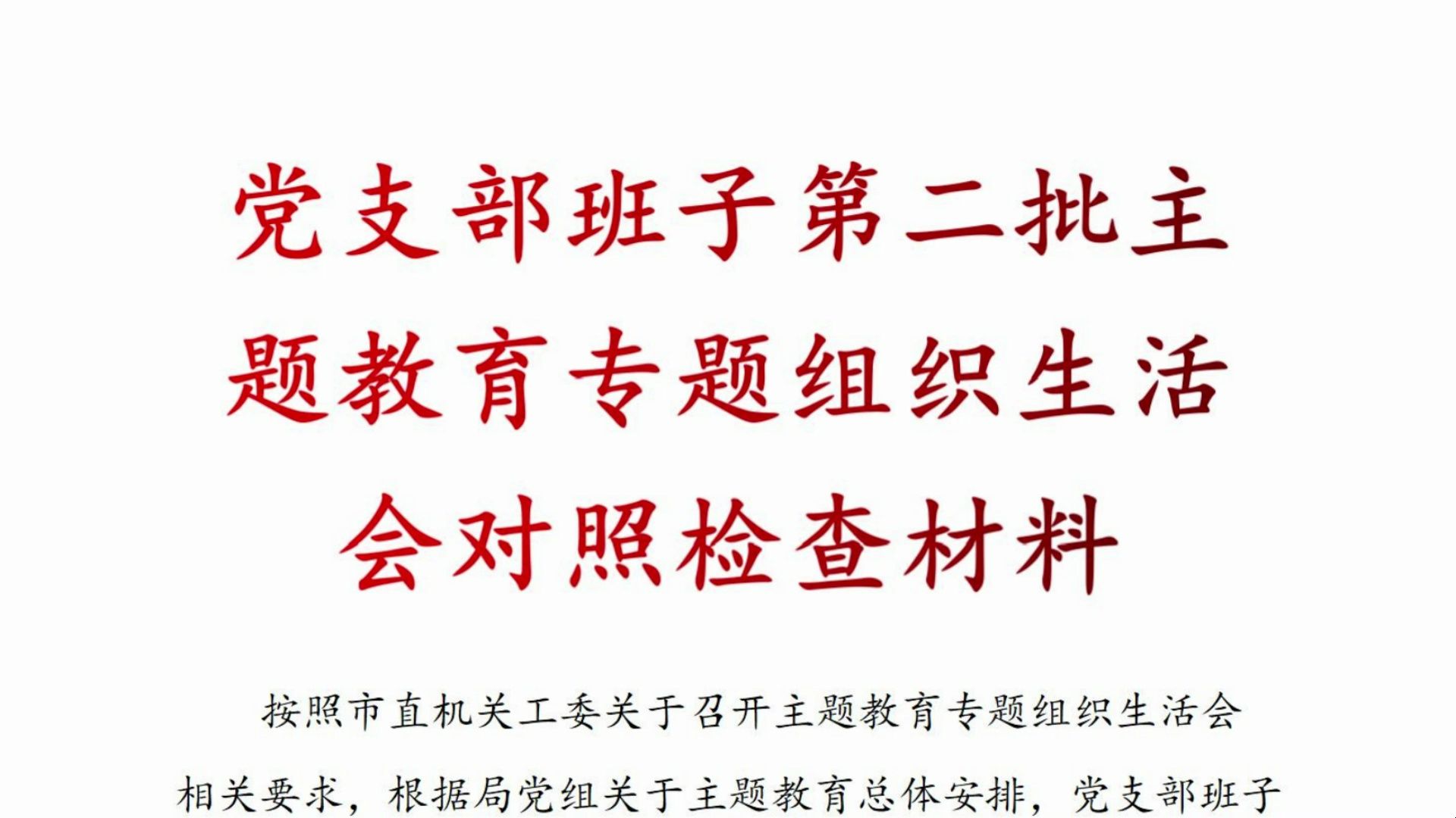 党支部班子 第二批主题教育 专题 组织生活会 对照检查材料、支部主题...
