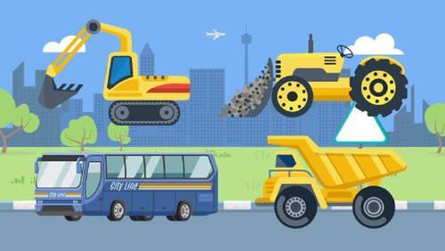 工程车动画:挖掘机、自卸车、拖拉机、宝宝汽车认知
