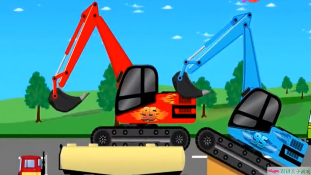 汽车玩具动画 汽车动画片 赛车总动员之挖掘机比赛赛车