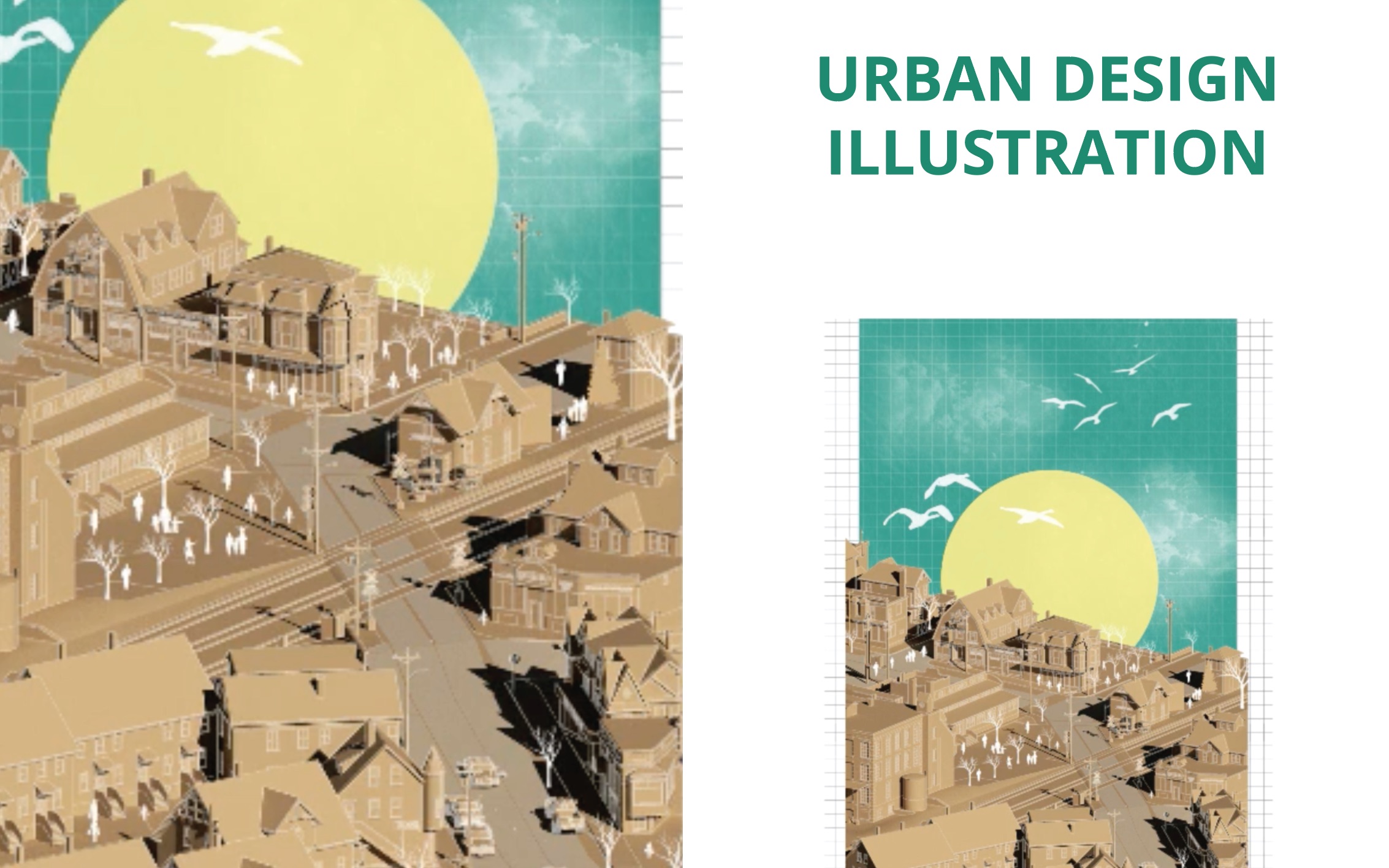 作品集图纸|UCL风格城市设计插画风效果图教程!