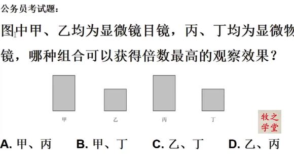 公务员考试题：显微镜目镜、物镜怎么组合可获得最高观察倍数？