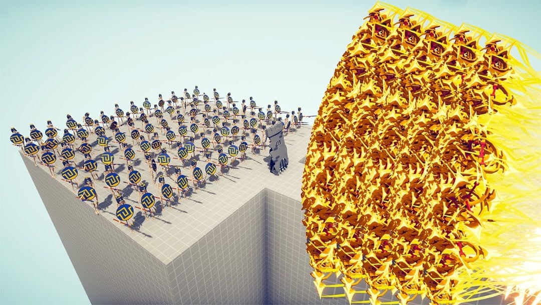 全面战争模拟器:盾牌战士军队对抗每一个神,完全准确的战斗模
