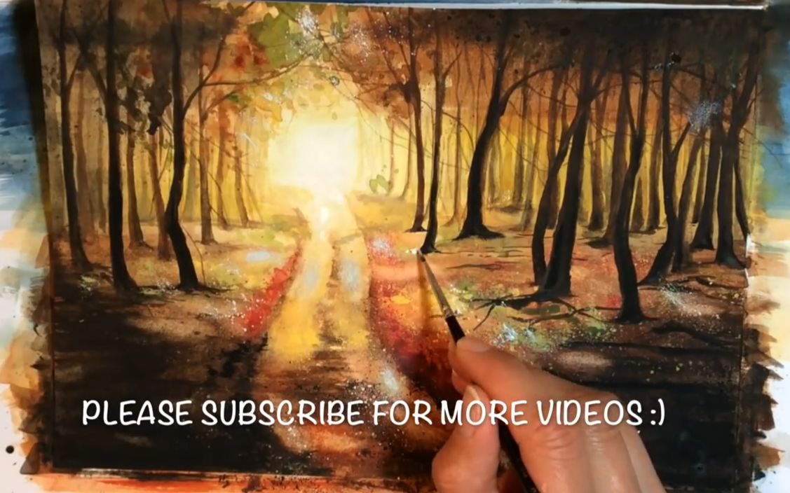 【水彩】水彩森林日出画示范
