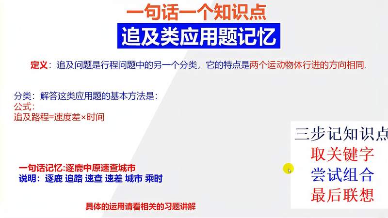 小学数学追及类的应用题怎么能快速记住