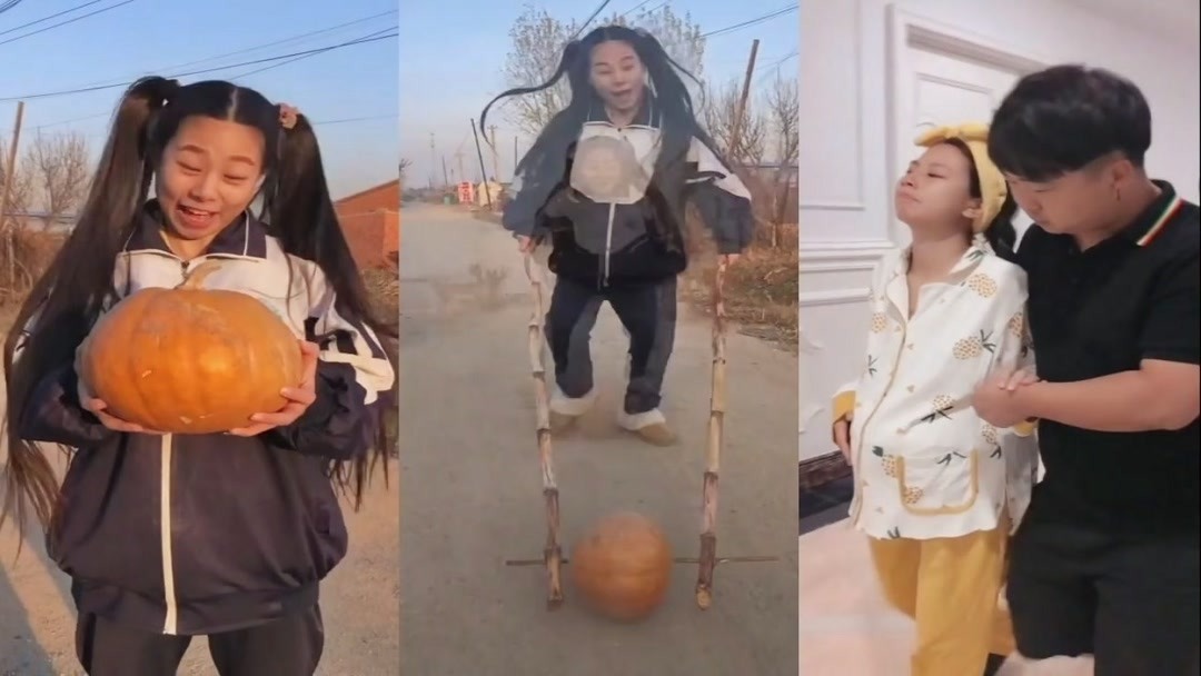 爆笑农村囧事:傻妞用南瓜推车,老妈还免费送顶帽子!