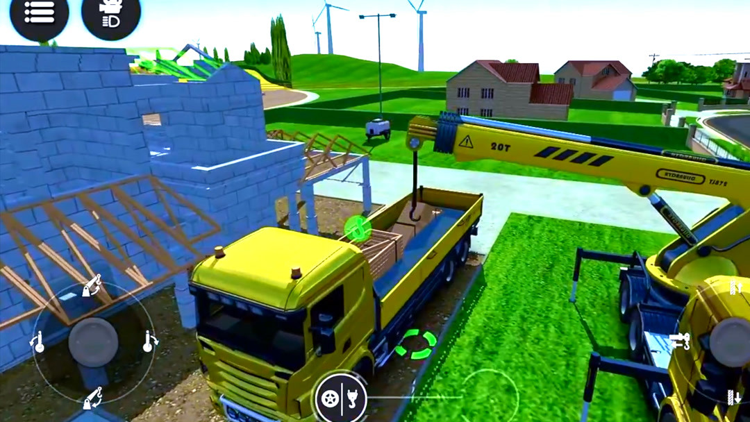 模拟建筑施工现场,起重机配合工程车建筑游戏