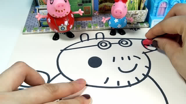 儿童启蒙填色简笔画游戏漂亮的佩佩猪和猪爸爸
