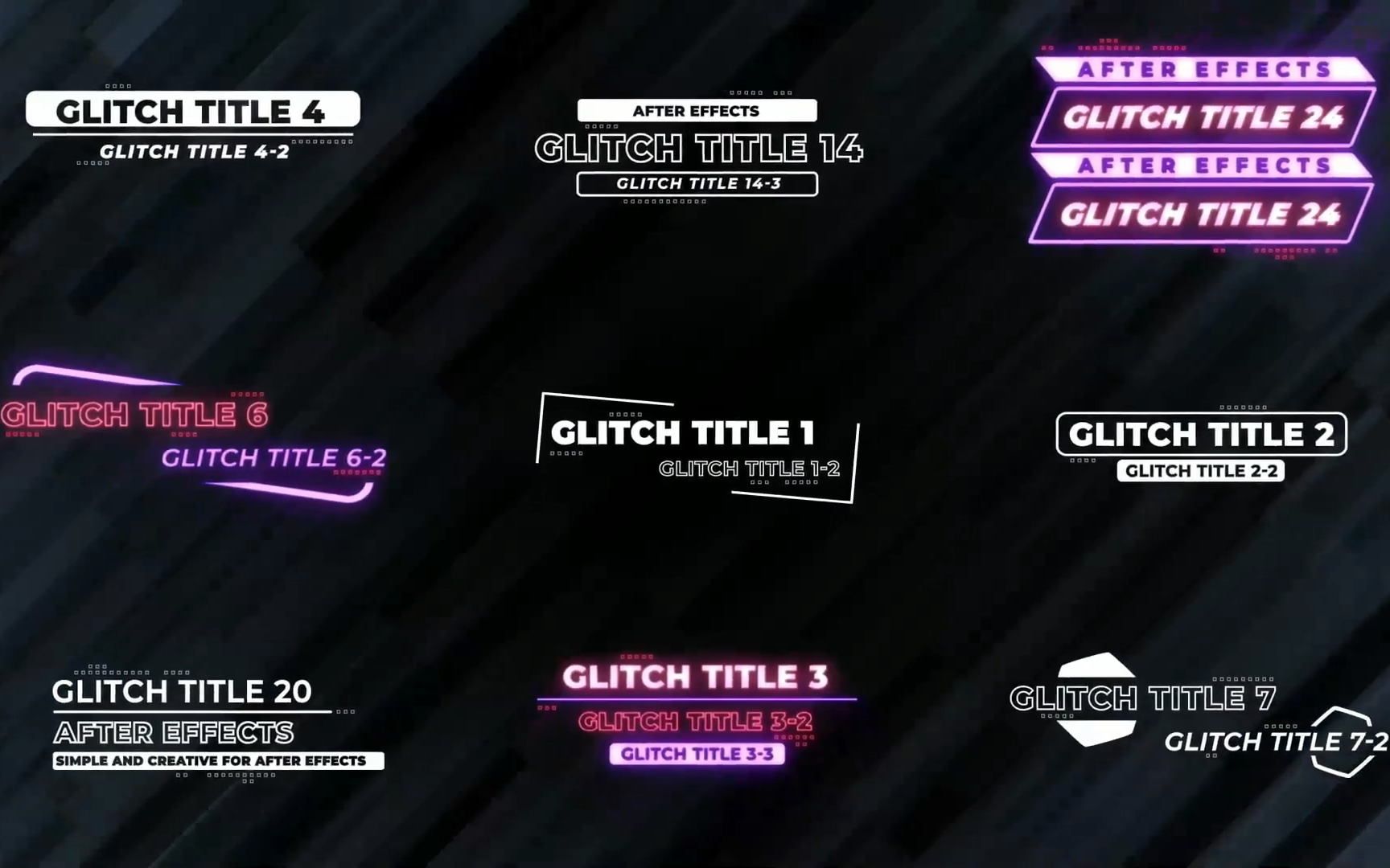 AE模板-90套霓虹灯文字标题故障毛刺色彩失真动态文字标题