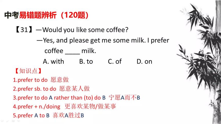 中考英语易错题辨析31:prefer的诸多用法您都掌握了吗