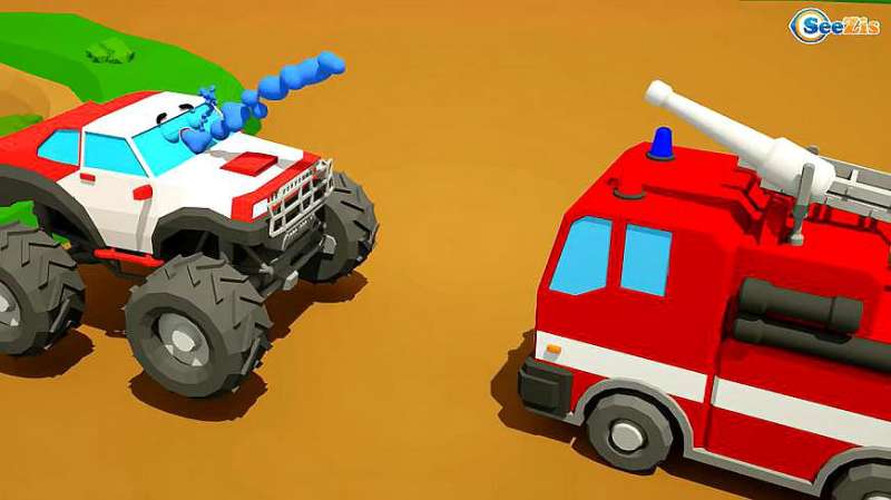 汽车动画!消防车灭掉菜园的大火