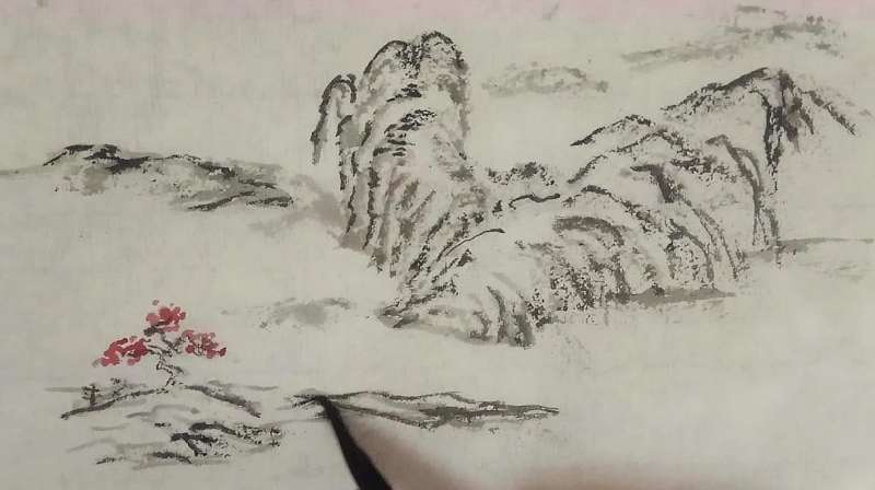 国画积墨法画山峰组合,多种皴法结合