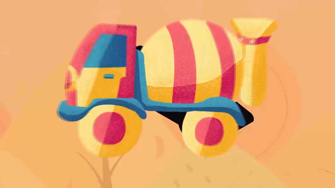 认识漂亮的水泥搅拌车 挖掘机 大卡车和小轮船 儿童识汽车动画