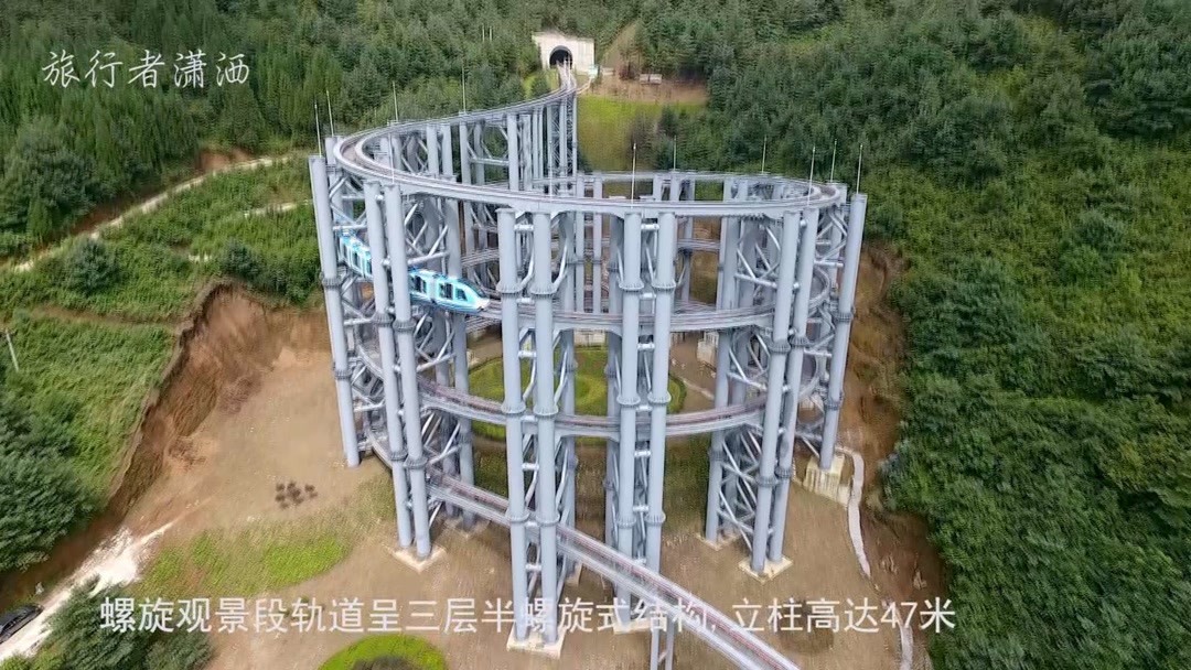 贵州六盘水野玉海景区,会螺旋攀爬的单轨小火车