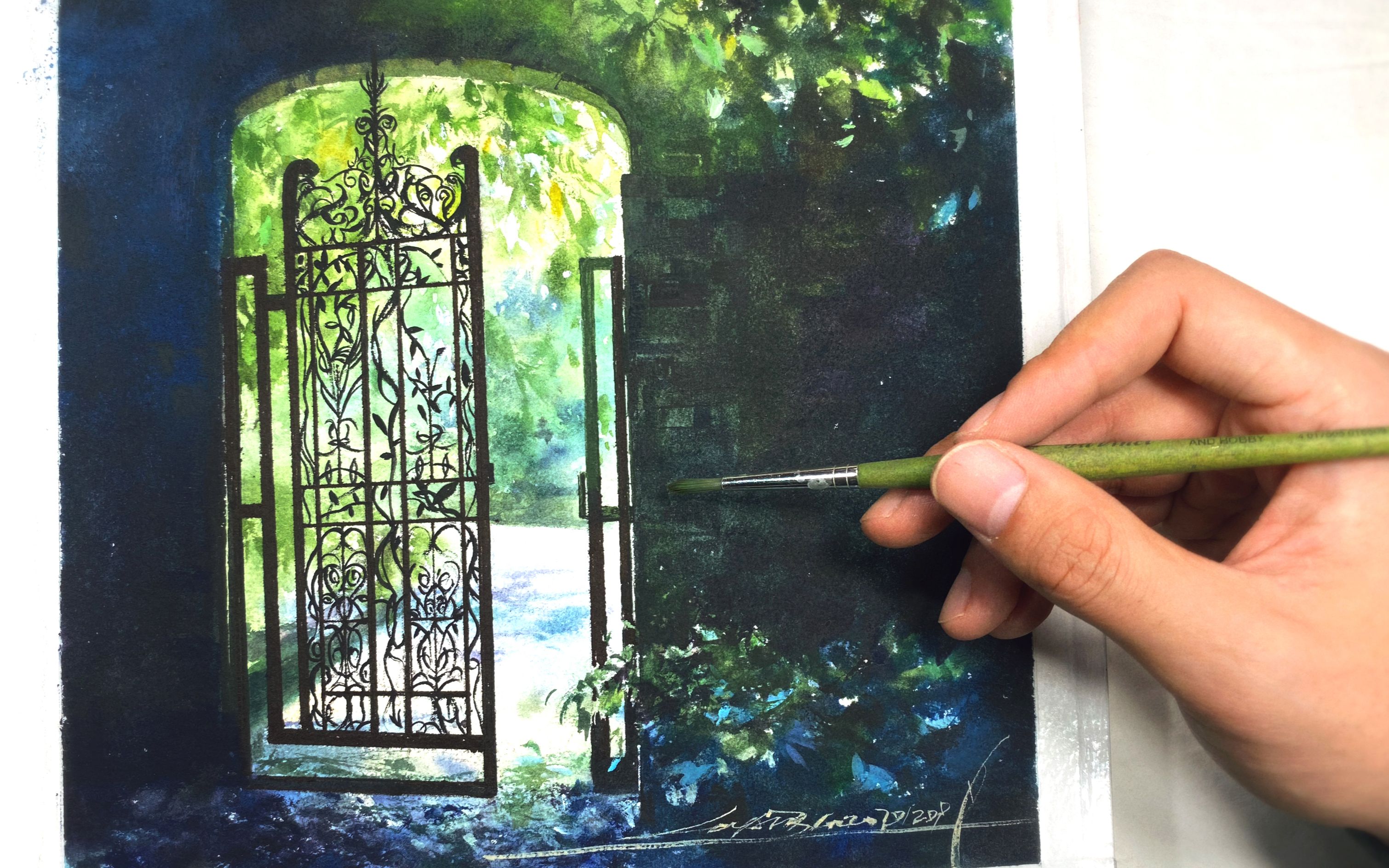 门外绿色惹眼,想带上画笔去看看 【水彩作画实录】