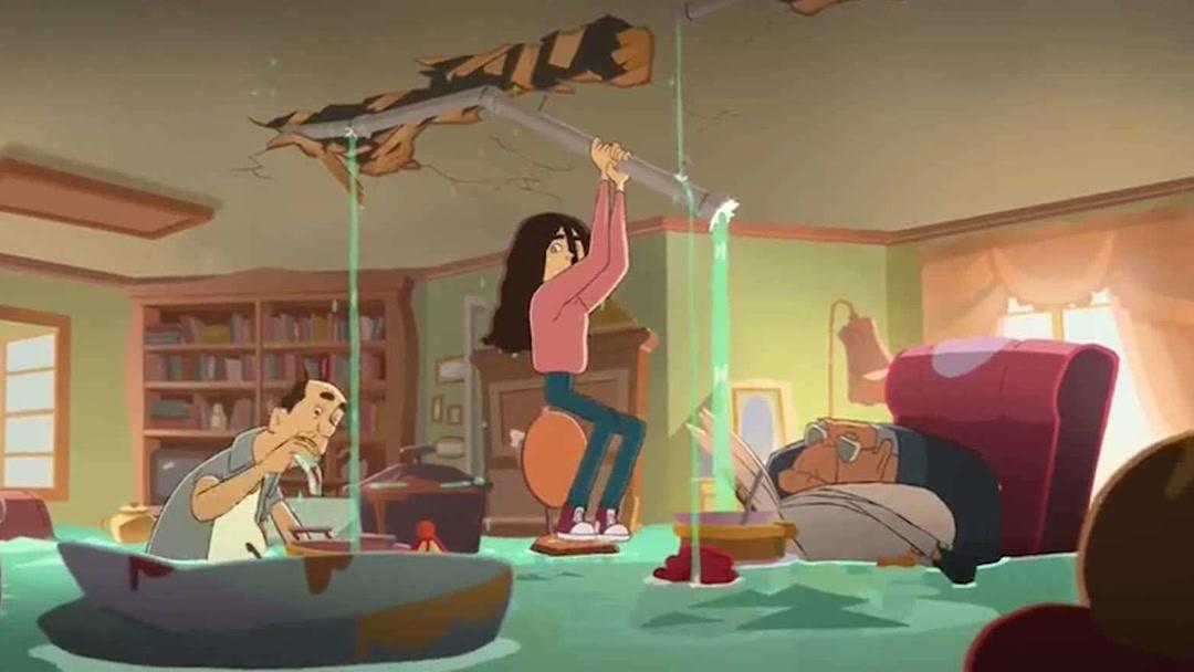 水管漏水一家人却不管,竟然还浮在水面上吃大餐!超讽刺动画