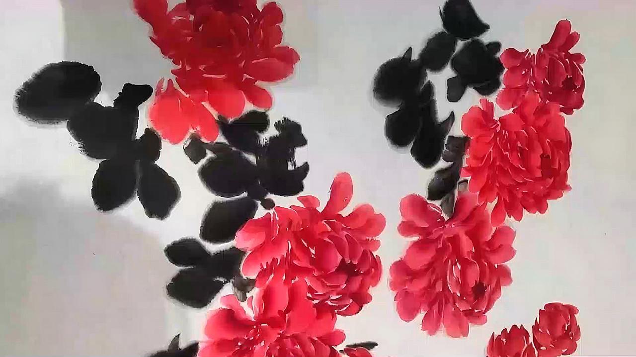 国画:教你画一幅水墨牡丹图,色彩明丽,层次分明!