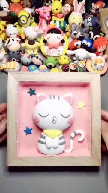 超轻粘土手工,超简单的猫咪粘土画
