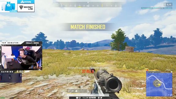 绝地求生:魔王Kaymind单排22杀吃鸡,AWM打移动靶秀翻全场