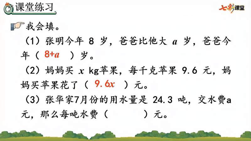 49.人教版5年级数学上册5.1.1用字母表示算式新课讲授