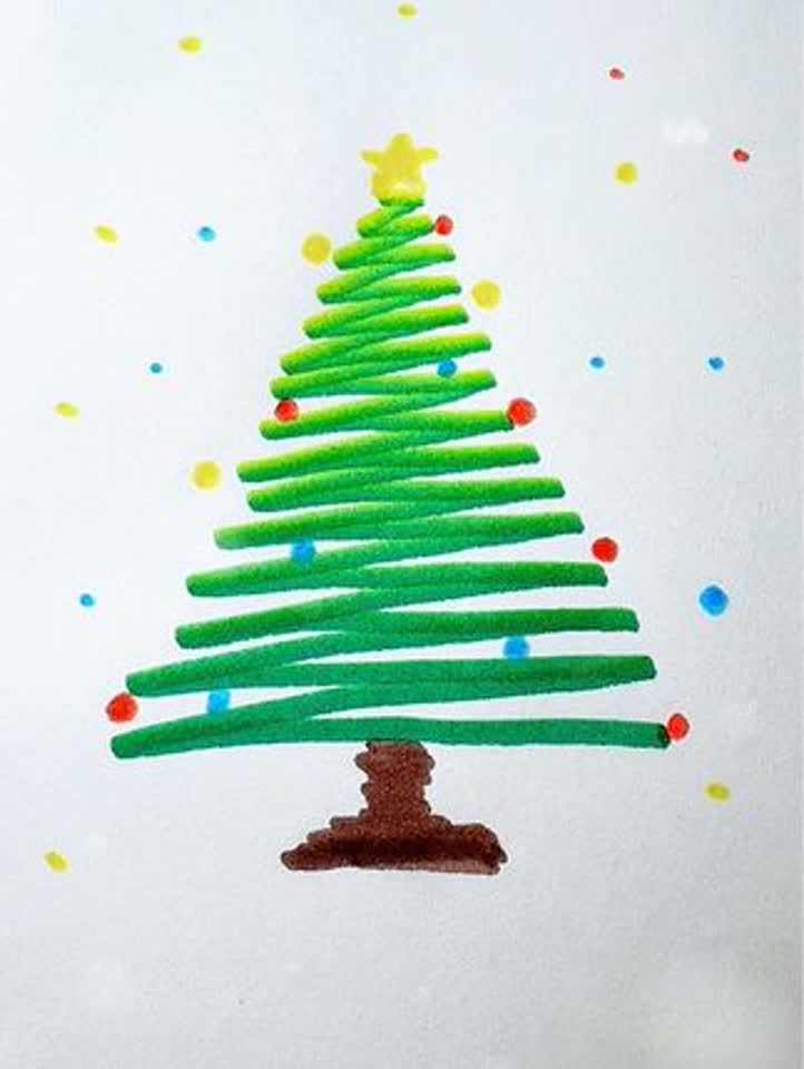 ...一起来画圣诞树吧!随便几条折线就能完成,超级简单!#亲子简笔画 #...