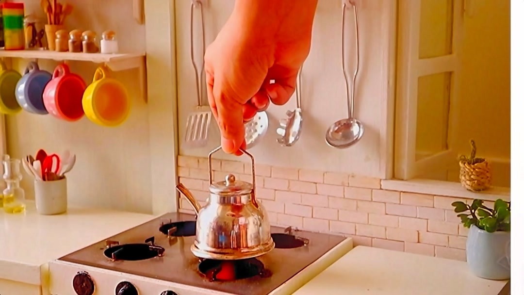 厨房定格动画,迷你水壶,迷你煎锅,做一杯咖啡