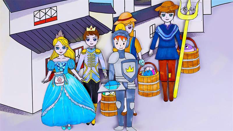 手绘定格动画:果果和村民一起参加捕鱼比赛,捕到一条七彩鱼!