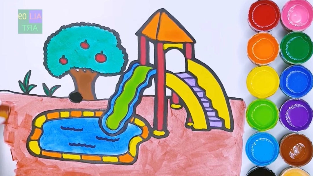 益智亲子绘画,绘制操场和游泳池,为孩子们学习绘画