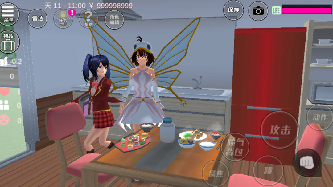樱花校园模拟器:闺蜜热情款待小夕来家里做客吃饭,还送爱情药水