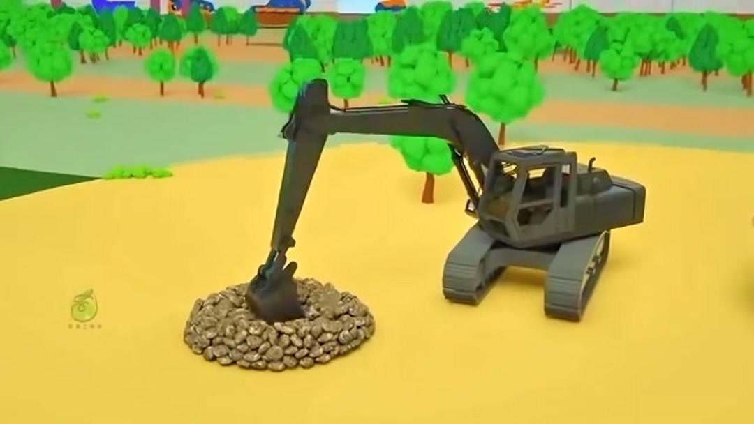 工程车施工动画 第20集 挖掘机卡车运输石头
