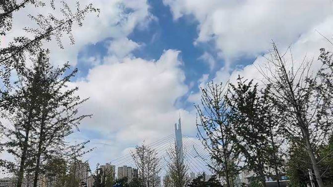 蓝天白云下的滕州美丽风光