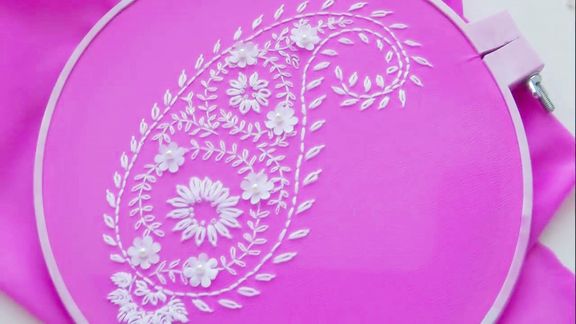 手工刺绣:漂亮的菊叶绣图案花朵设计