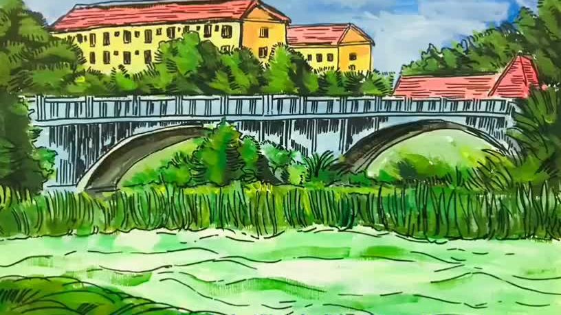 把美丽的校园风景画出来