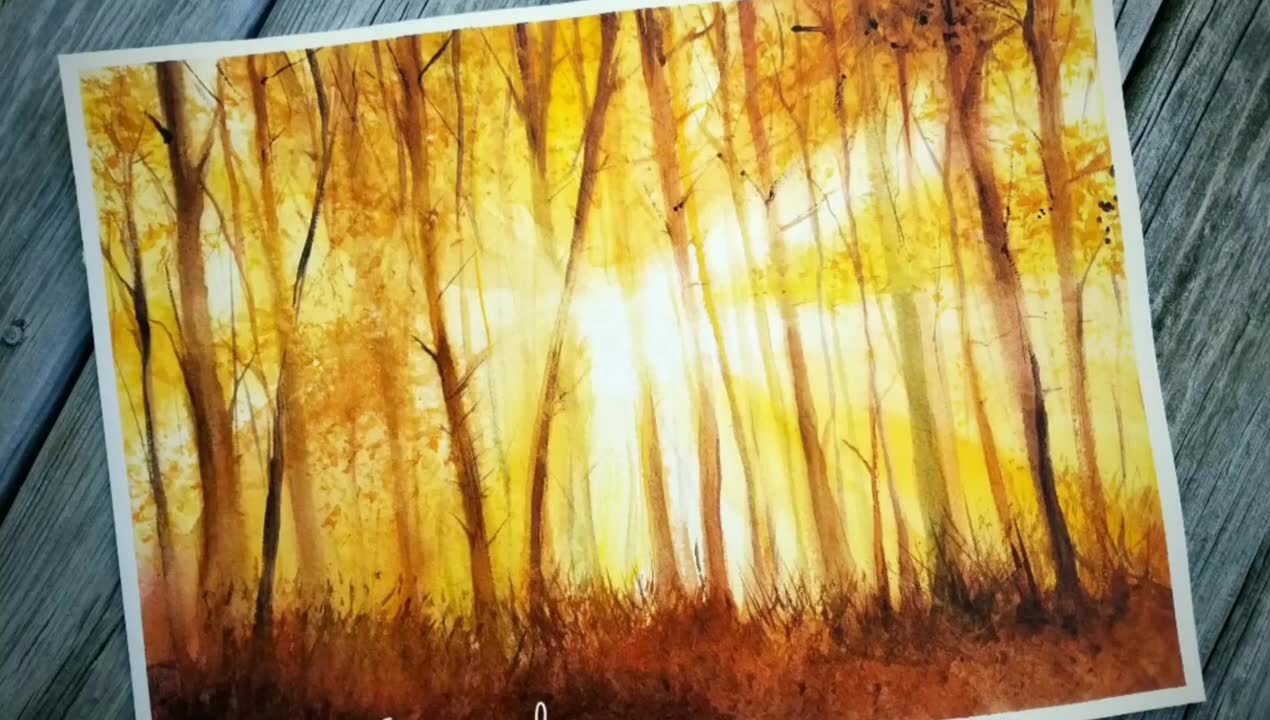 【水彩】阳光穿过森林水彩画示范 对光影的拿捏 水彩的着重点在这里